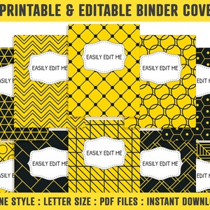 Yellow and Black Binder Cover, 10 Printable & Editable Binder Covers ...