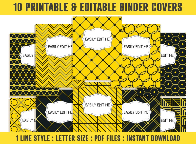 Yellow and Black Binder Cover, 10 Printable & Editable Binder Covers ...
