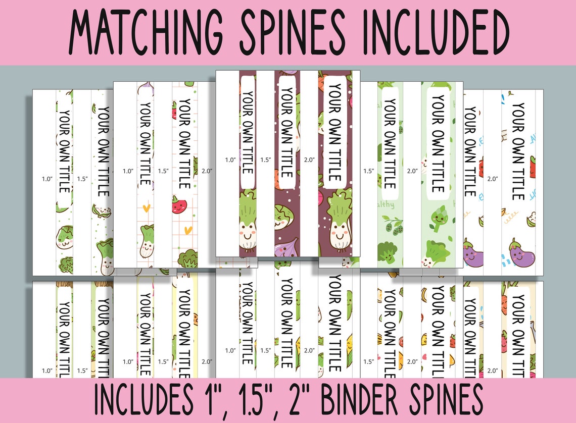 10 Editable Vegetable Binder Covers, Includes 1, 1.5, 2" Spines ...