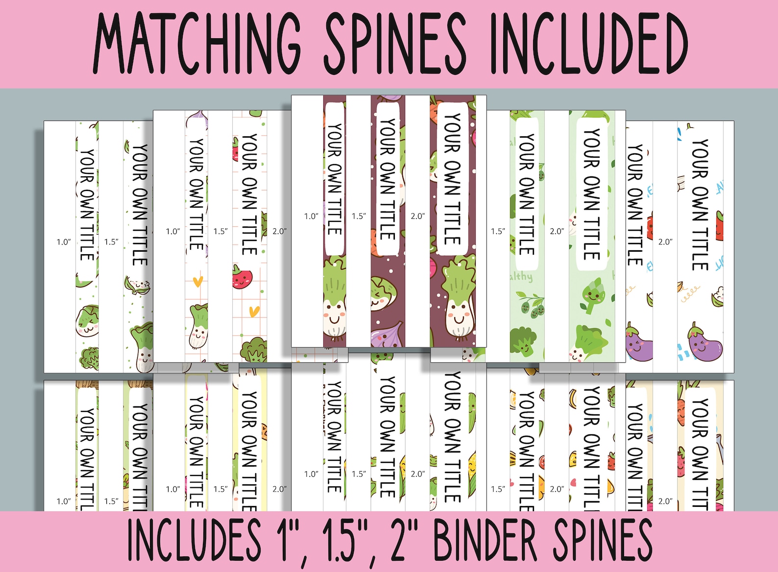 10 Editable Vegetable Binder Covers, Includes 1, 1.5, 2" Spines ...