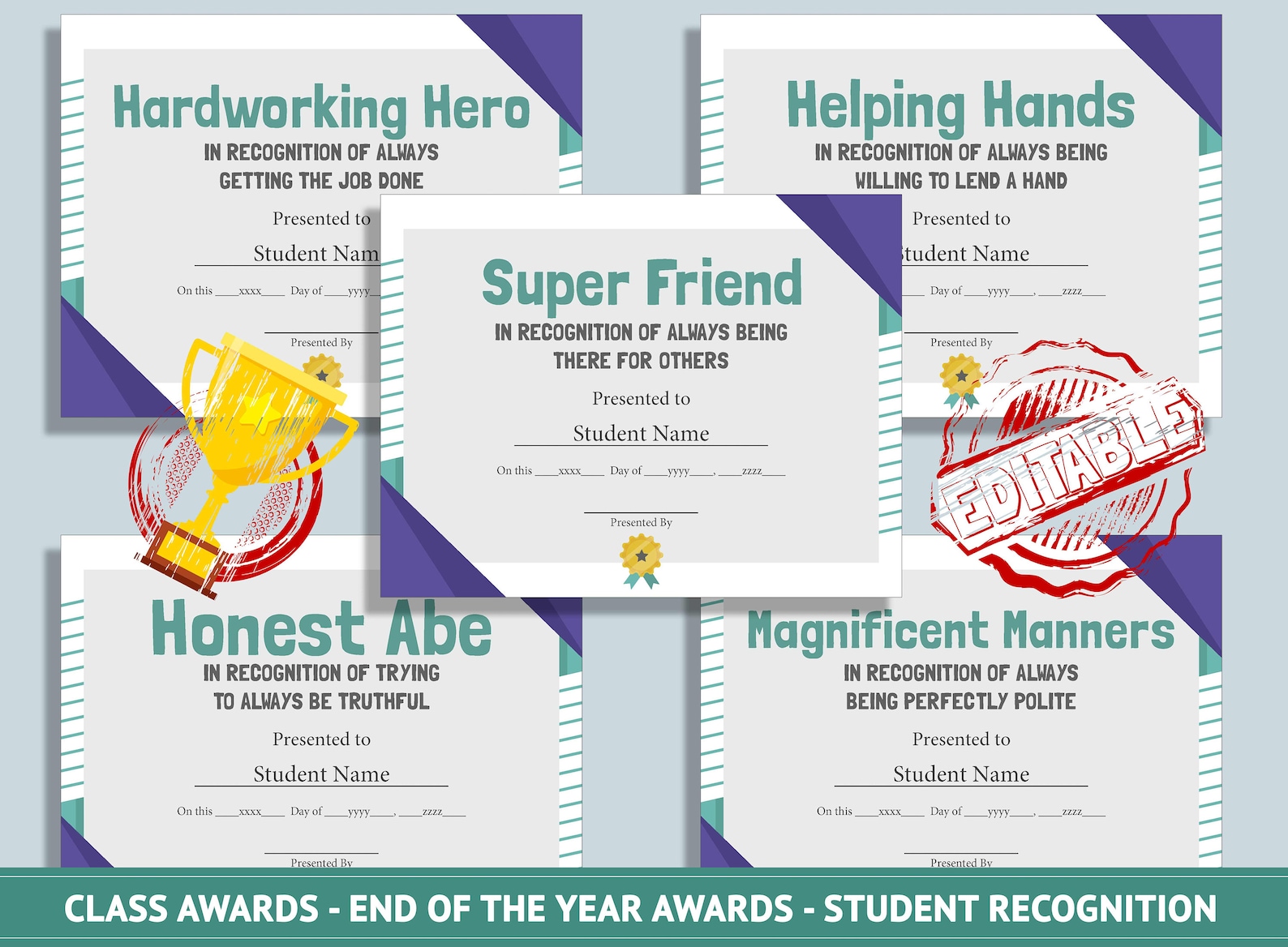 Editable End of School Year Awards, End of the Year Awards, Student ...