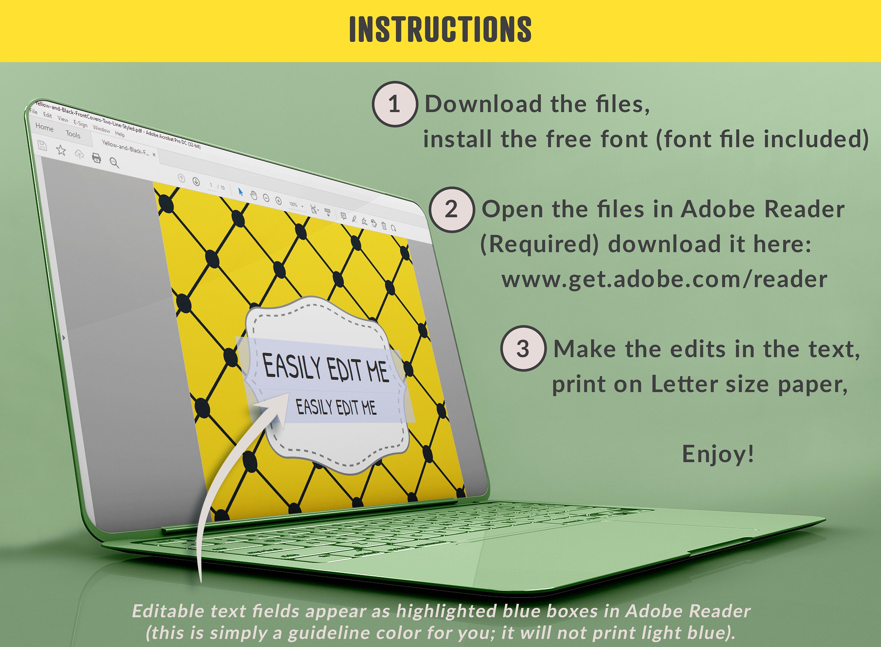 Yellow and Black Binder Cover, 10 Printable & Editable Binder Covers ...