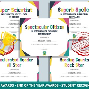 Editable End of School Awards, End of the Year Awards, Student ...