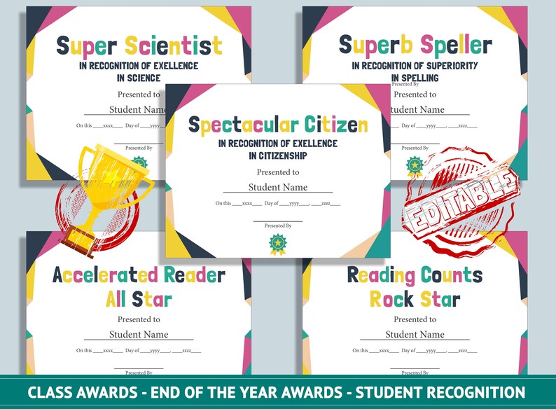 Editable End of School Awards, End of the Year Awards, Student ...