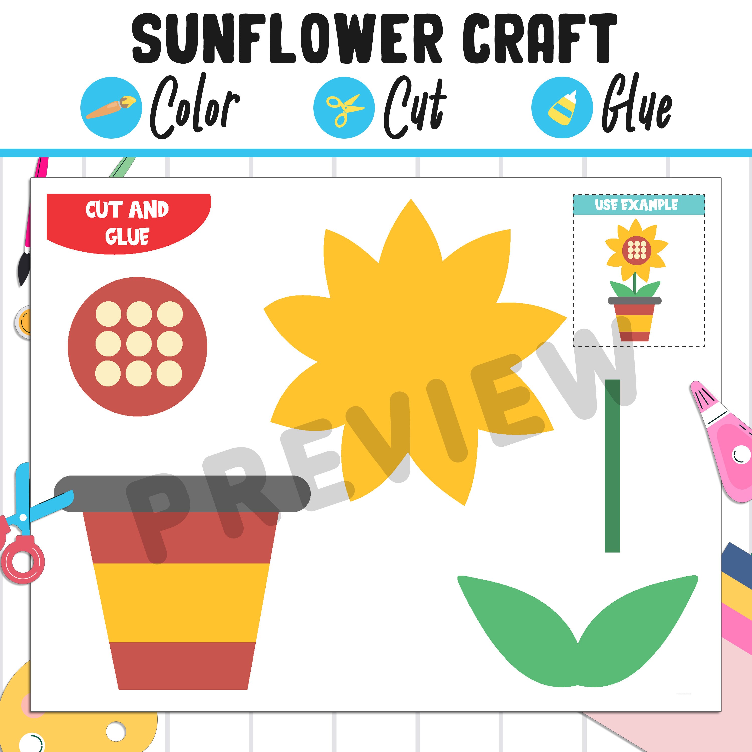 Sunflower Craft : Color, Cut, and Glue, a Fun Activity for Pre K to 2nd ...
