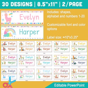 Editable Llama Desk Name Tags for Students: 30 Designs, 8.5"x11", 2 ...