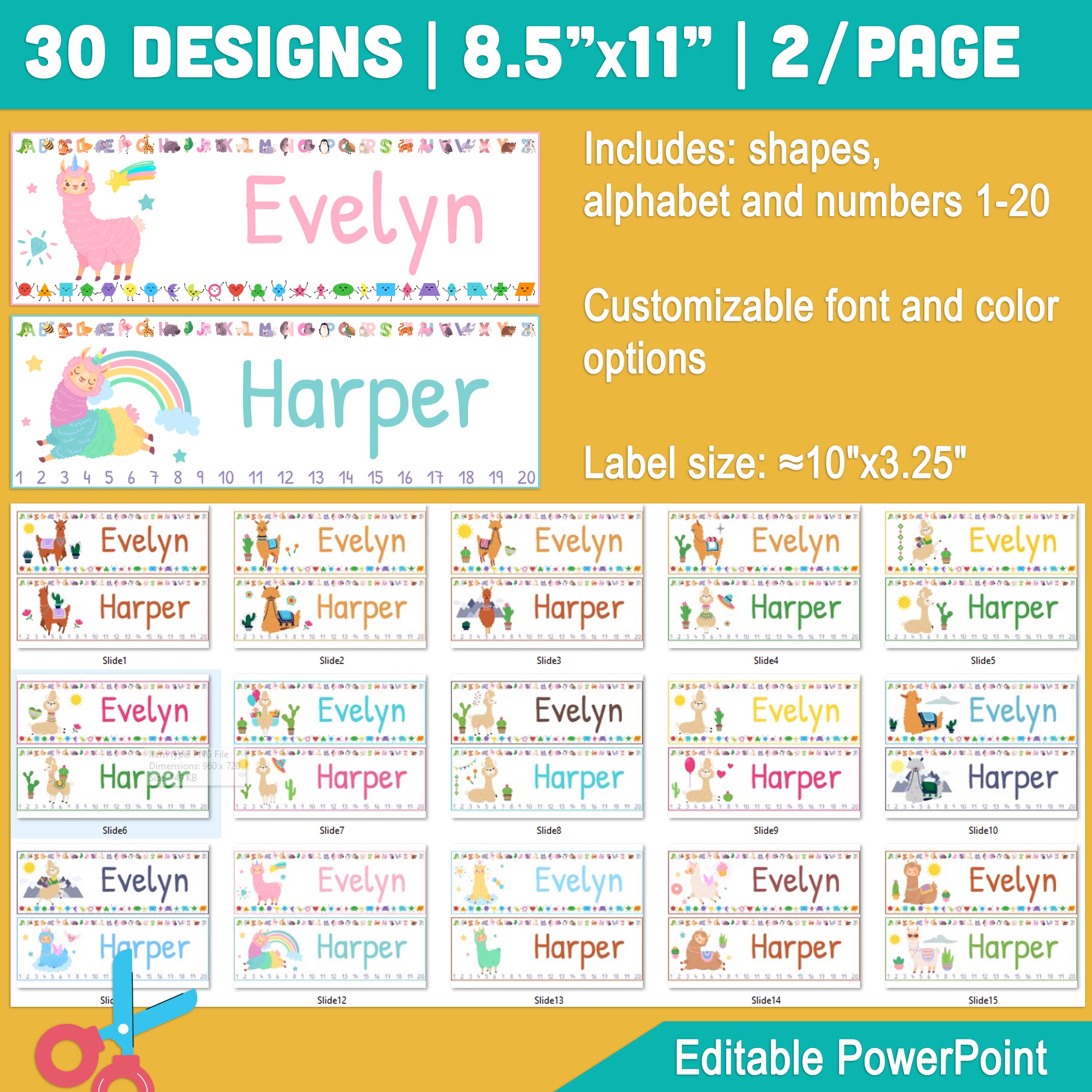 Editable Llama Desk Name Tags for Students: 30 Designs, 8.5x11, 2/page ...
