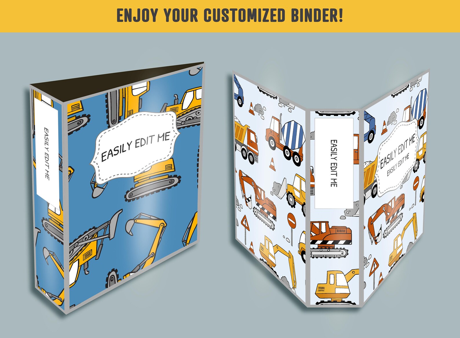 Construction Truck Binder Cover 10 Printable & Editable - Etsy