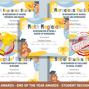 Editable Superlative Awards, End of the Year Classroom Awards, Student ...