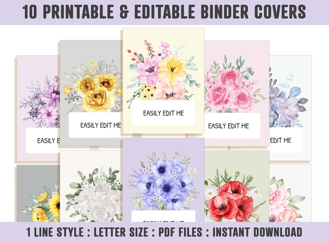 Flower Binder Cover 10 Printable & Editable Binder - Etsy