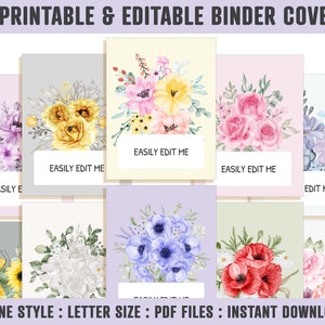 Flower Binder Cover, 10 Printable & Editable Binder Covers+spines ...