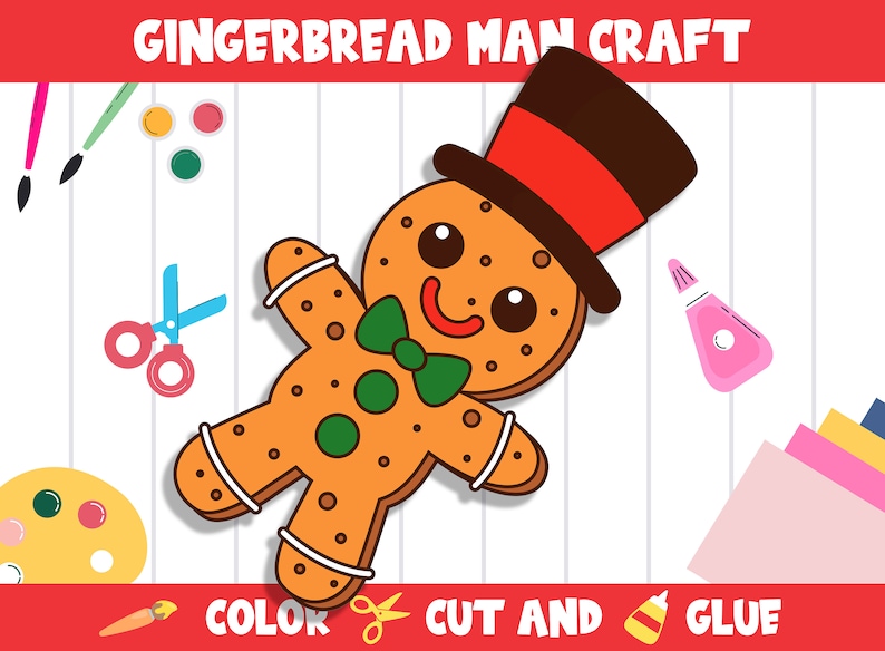 Gingerbread Man Craft Activity Color, Cut, and Glue for Prek to 2nd ...