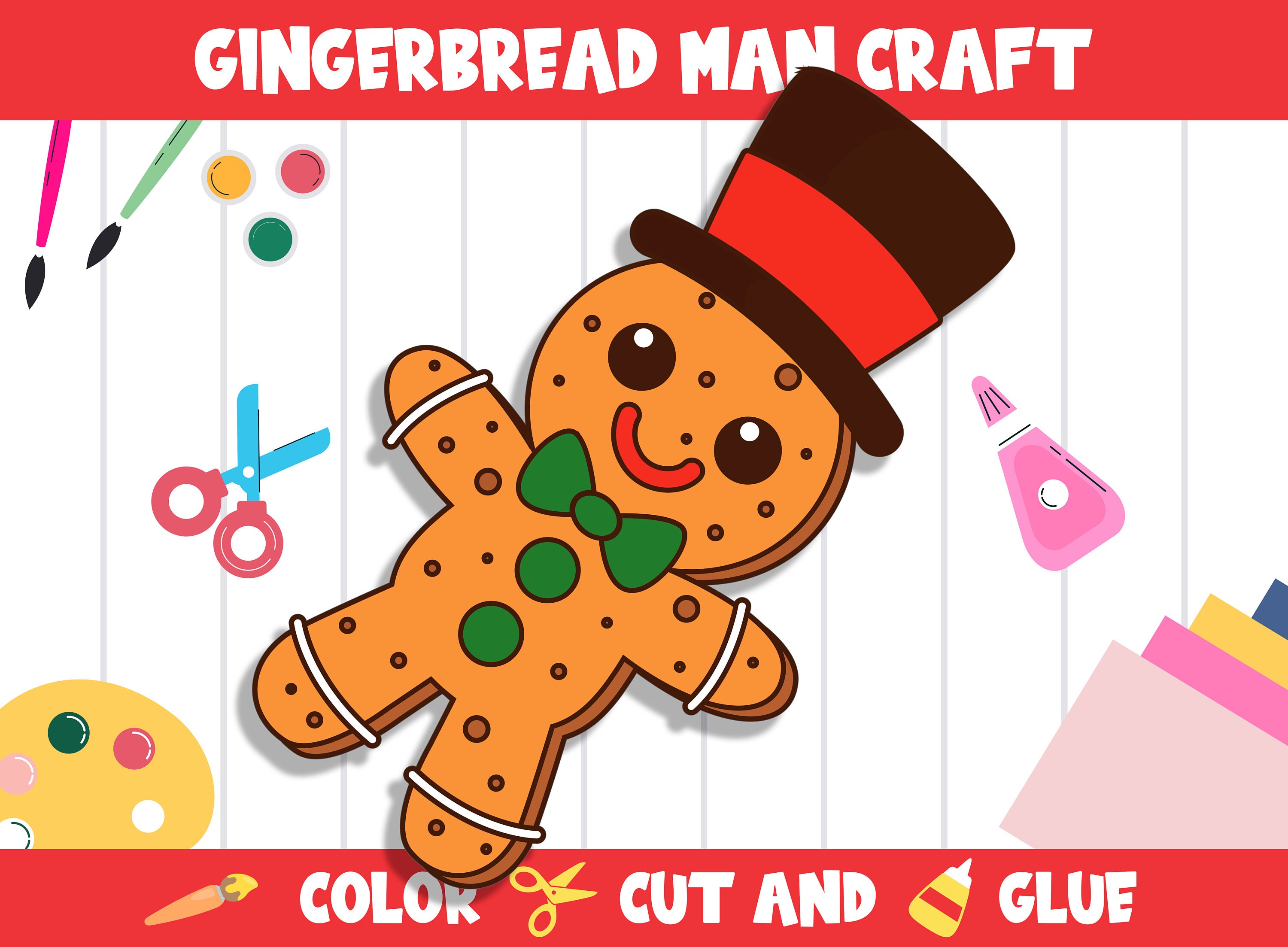 Gingerbread Man Craft Activity Color, Cut, and Glue for Prek to 2nd ...