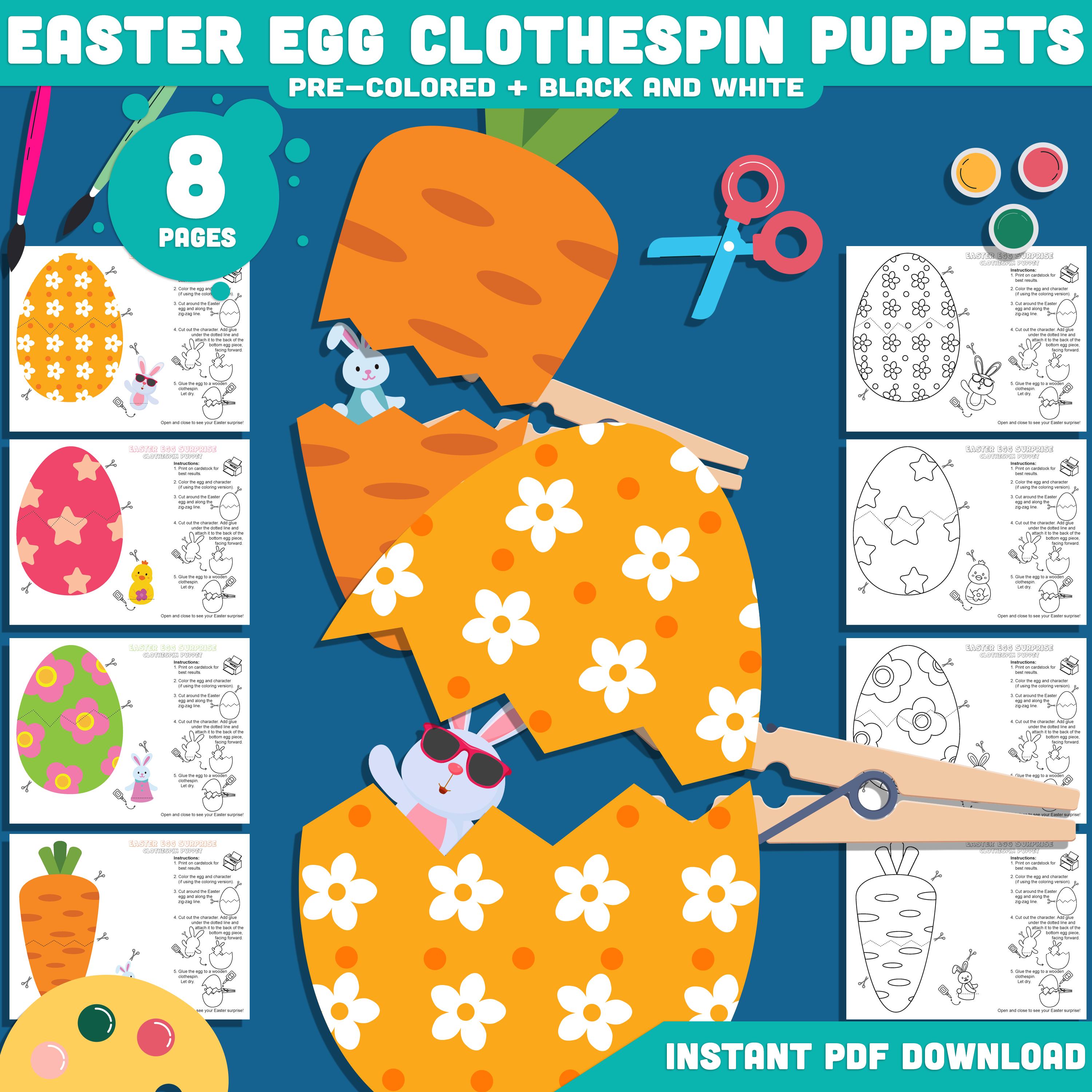 Easter Egg Clothespin Puppets Printable, Easter Surprise Craft ...