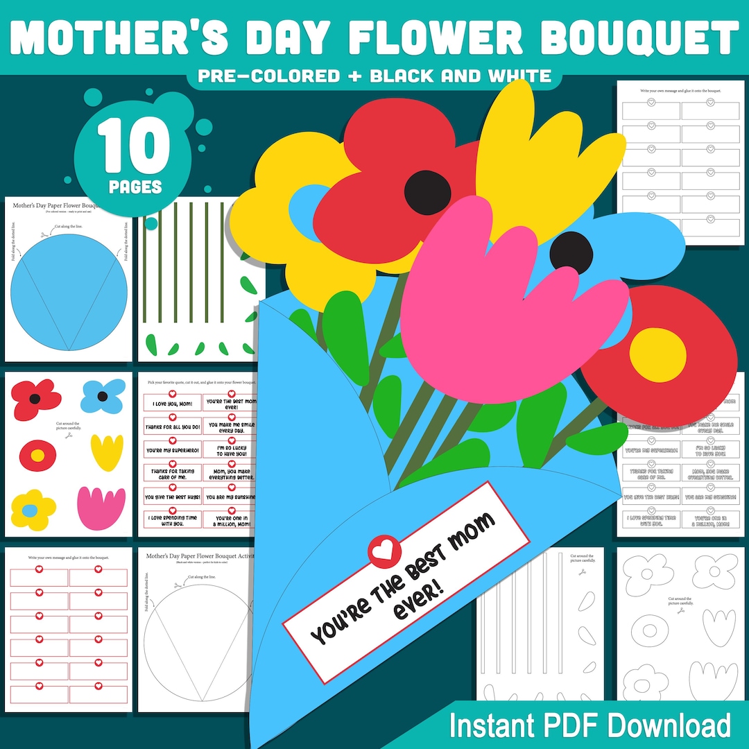 Mother's Day Paper Flower Bouquet Craft – 10-page Printable With Pre ...
