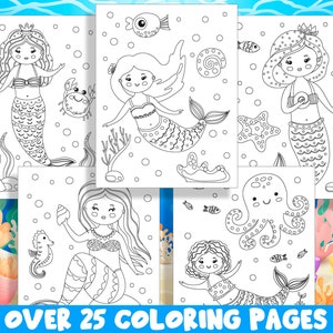Mermaid Coloring Book, 25 Printable Beautiful Mermaid Coloring Pages ...