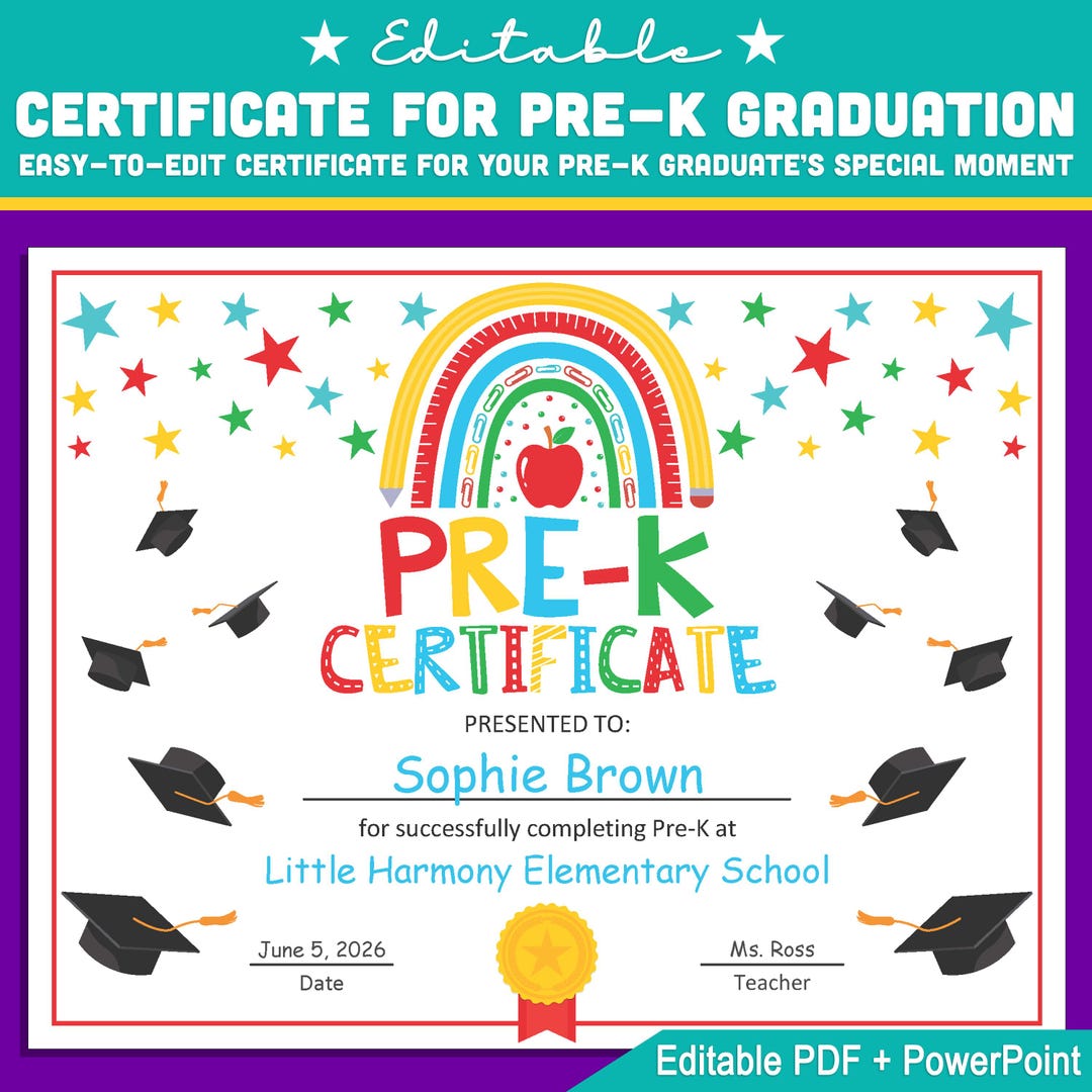 Editable Pre-k Certificate Graduation Diploma Template: Customizable ...