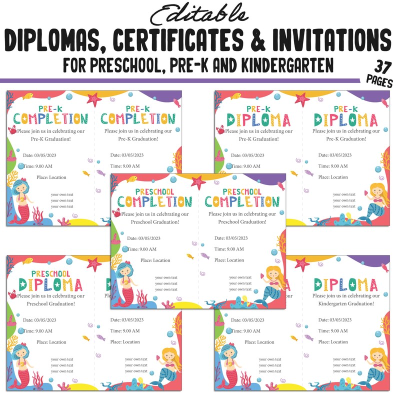 Editable Kindergarten Graduation Invitations, Pre-k and Preschool ...