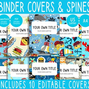 10 Editable Pirate Animals Binder Covers, Includes 1, 1.5, 2" Spines ...