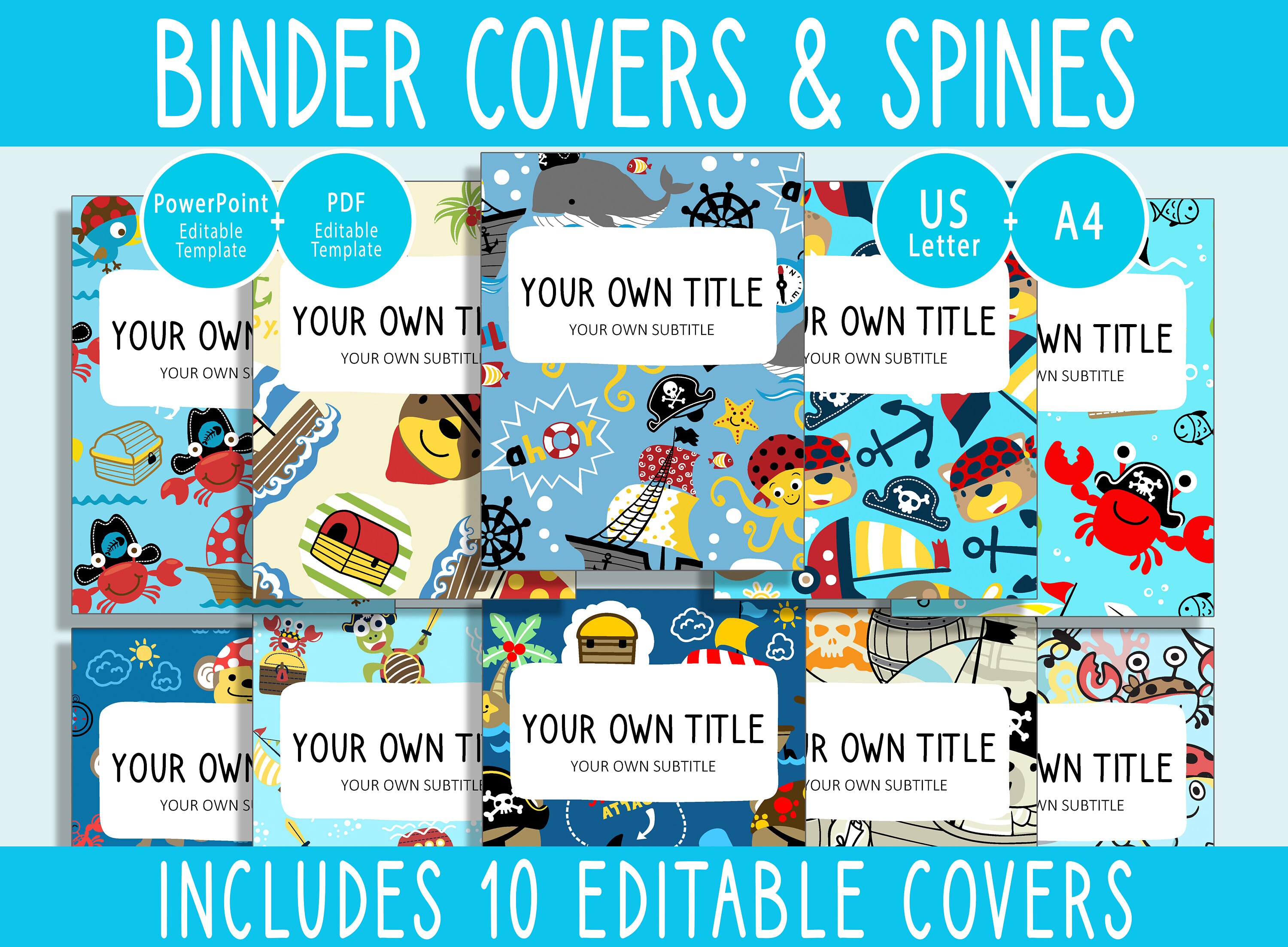 10 Editable Pirate Animals Binder Covers Includes 1 1.5 - Etsy