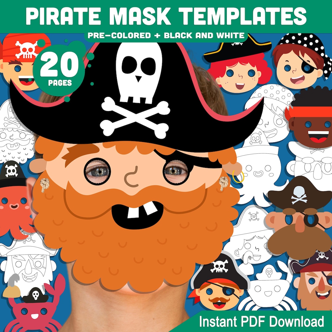 Printable Pirate Mask Templates: 20 Fun DIY Pages for Kids, Pre-colored ...