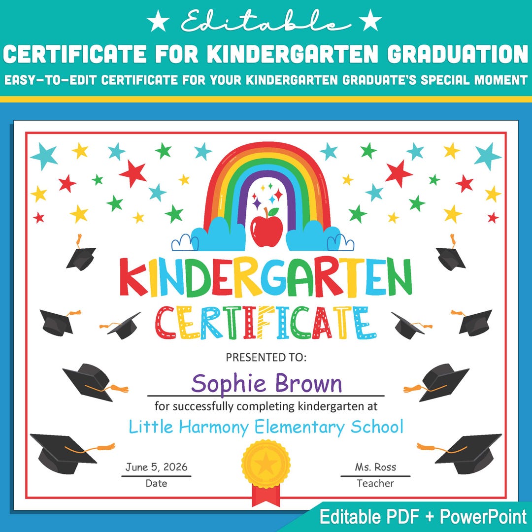 Editable Kindergarten Graduation Certificate Template: Perfect for End ...