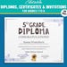 Printable 5th Grade Diplomas, Editable Certificates for 1st-8th Grades ...