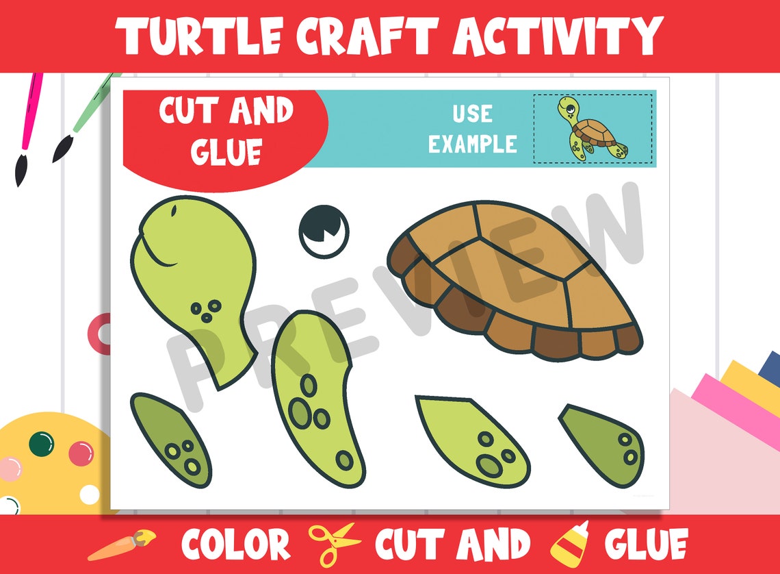 Cute Turtle Craft Activity Color, Cut, and Glue for Prek to 2nd Grade ...