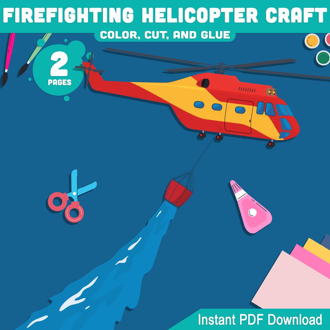 Firefighting Helicopter Craft: Fun DIY Color, Cut and Glue Activity for ...