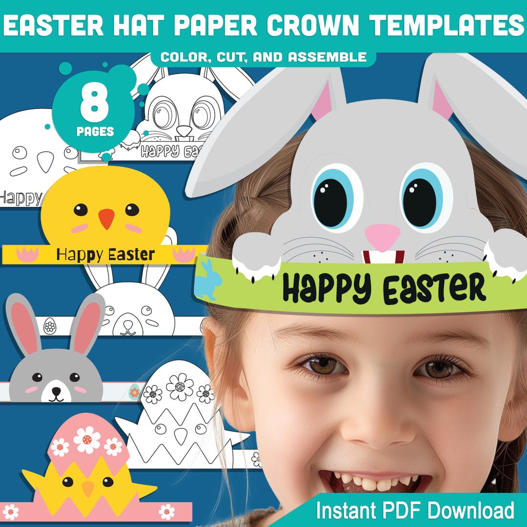 Easter Hat Paper Crown Templates, Printable Headband Craft for Kids ...