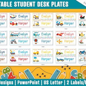 Student Desk Plates, 30 Printable/editable Transportation Classroom ...