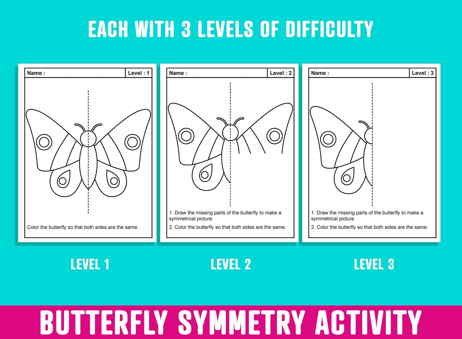 Butterfly Symmetry Activity, Butterflies Line of Symmetry Activity, 24 ...