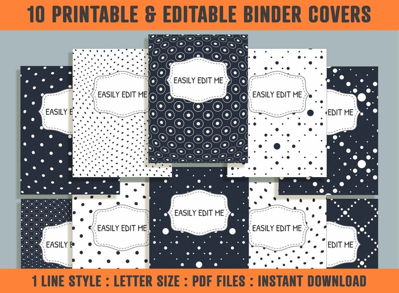 Minimal Simple Dotted Geometric Binder Cover, 10 Printable/editable ...