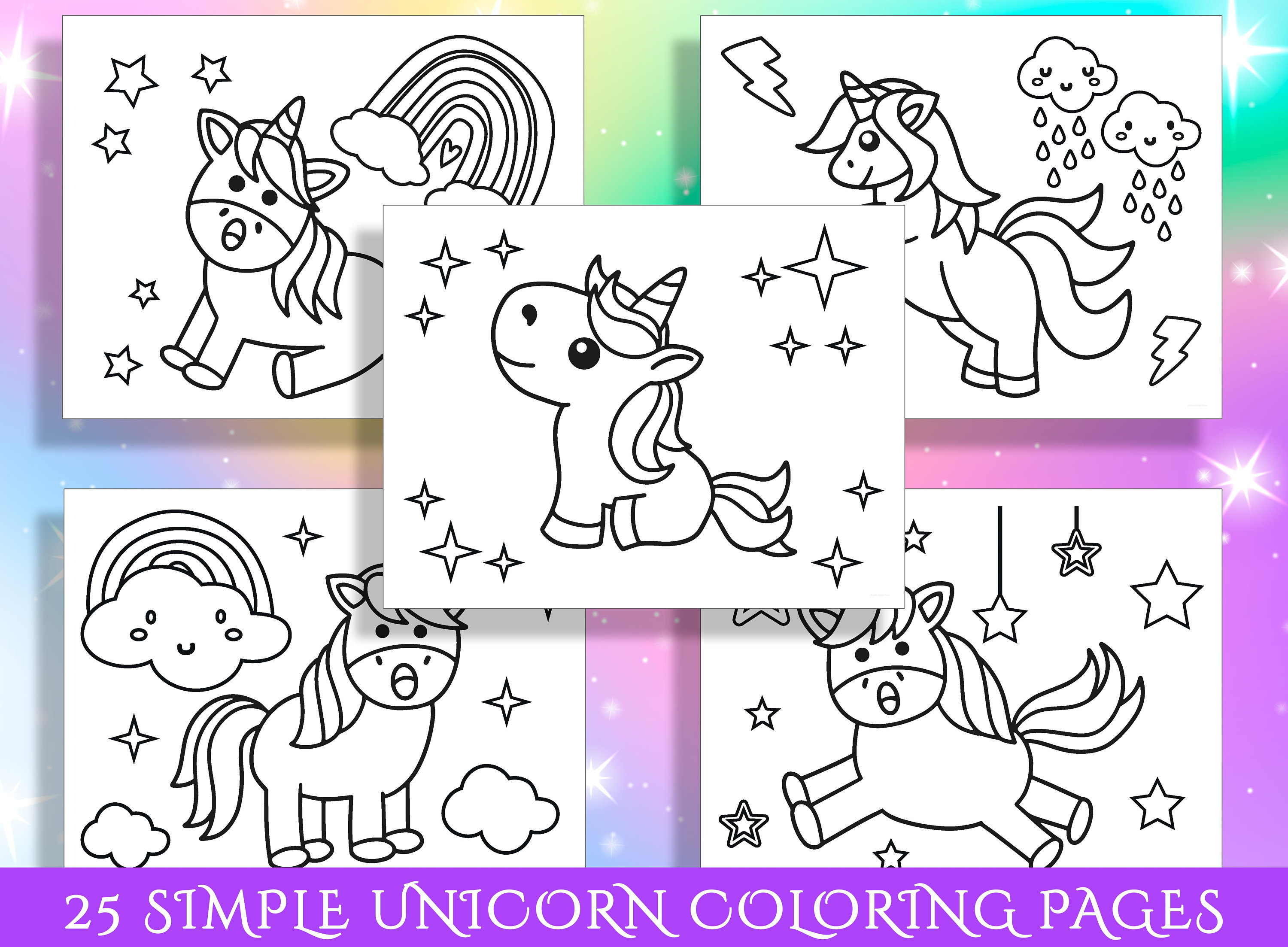 Simple Unicorn Coloring Pages: 25 Fun Activity Sheets for Preschool and ...