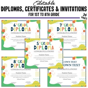 34 Editable First Grade Diplomas, 1st-8th Grade Certificates, Diplomas ...