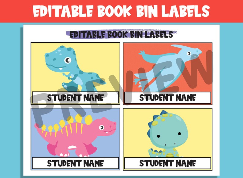 Editable Dinosaur Book Bin Labels: 16 Customizable Designs for Perfect ...
