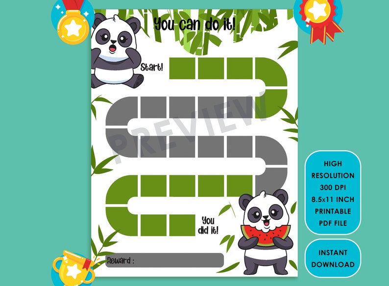 Adorable Printable Panda Reward Chart for Kids, Panda Bear-themed ...