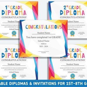 Editable 7th Grade Diploma, 1st to 8th Grade Diploma, Certificate of ...