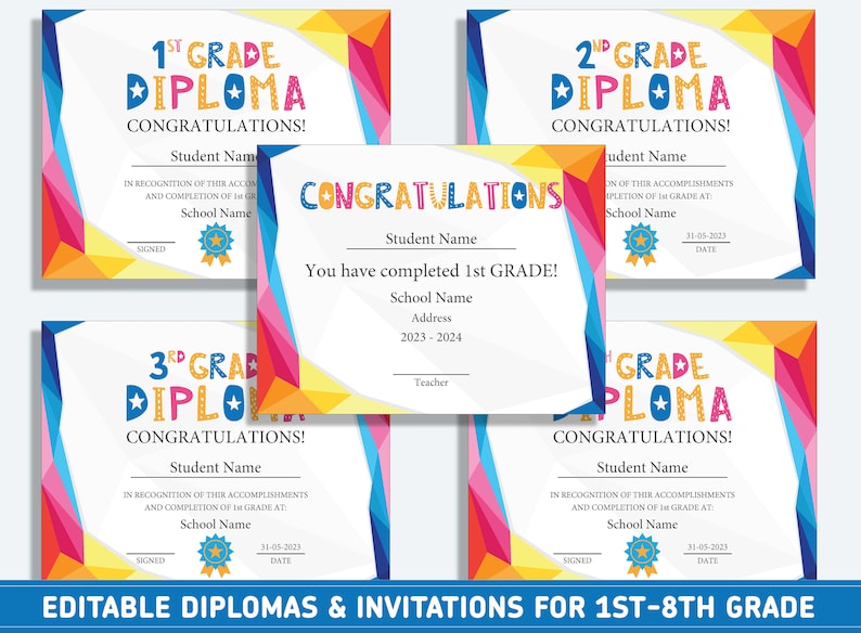 Editable 7th Grade Diploma, 1st to 8th Grade Diploma, Certificate of ...