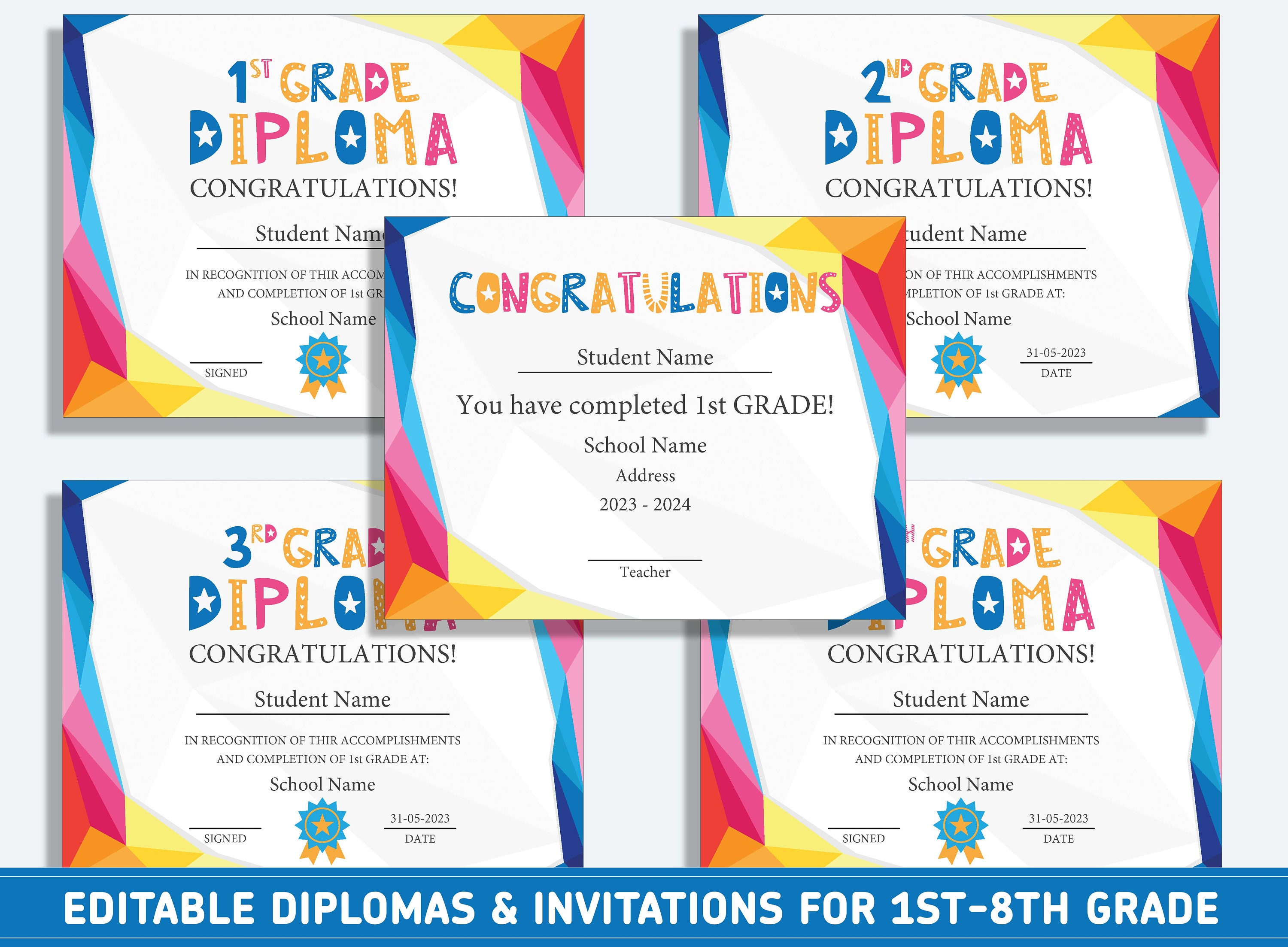 Editable 7th Grade Diploma, 1st to 8th Grade Diploma, Certificate of ...