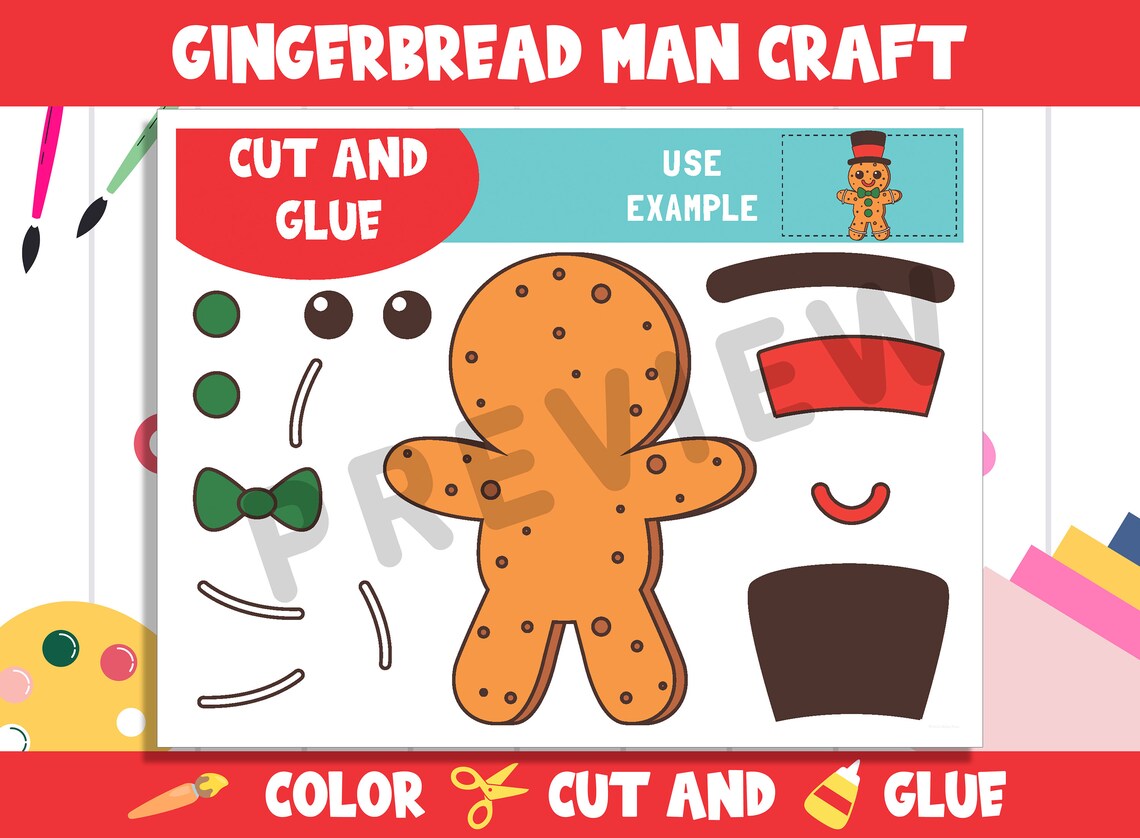 Gingerbread Man Craft Activity Color, Cut, and Glue for Prek to 2nd ...