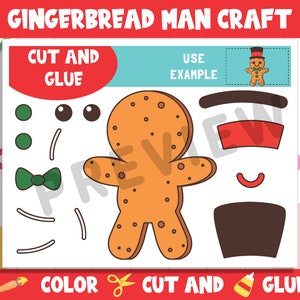 Gingerbread Man Craft Activity - Color, Cut, and Glue for Prek to 2nd ...