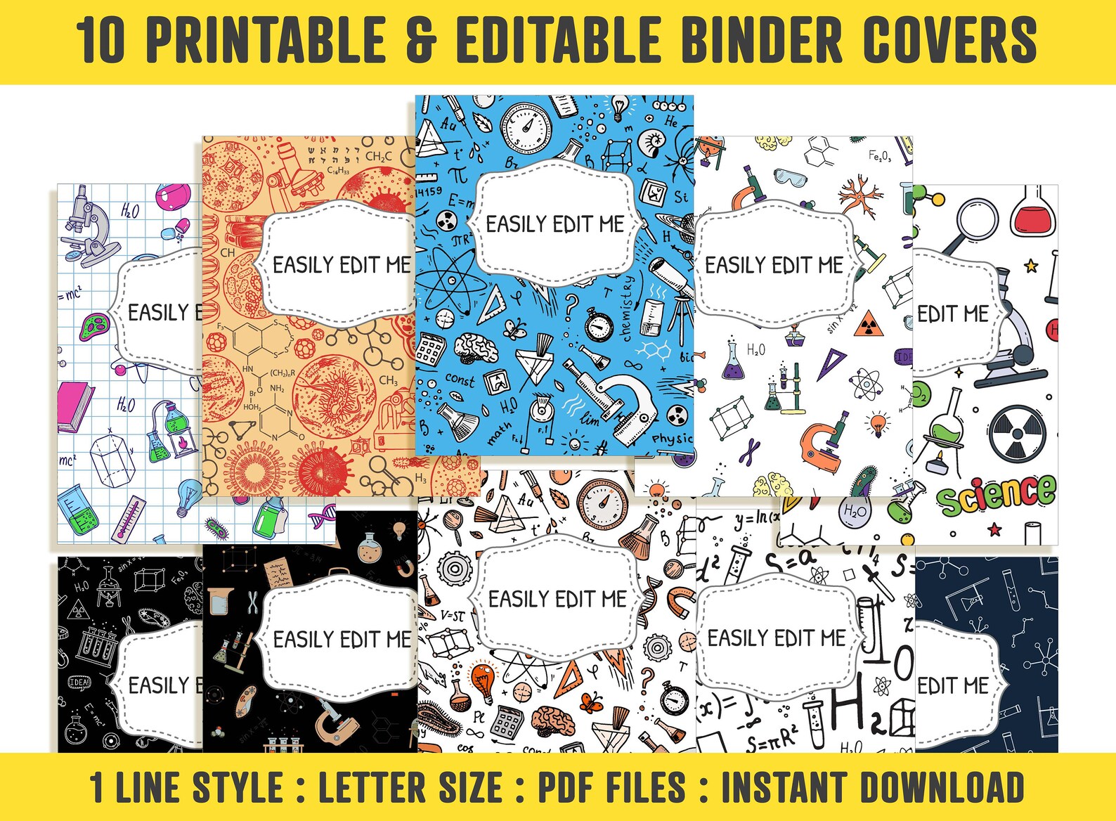 Printable Science Binder Cover, 10 Printable & Editable Binder Covers ...