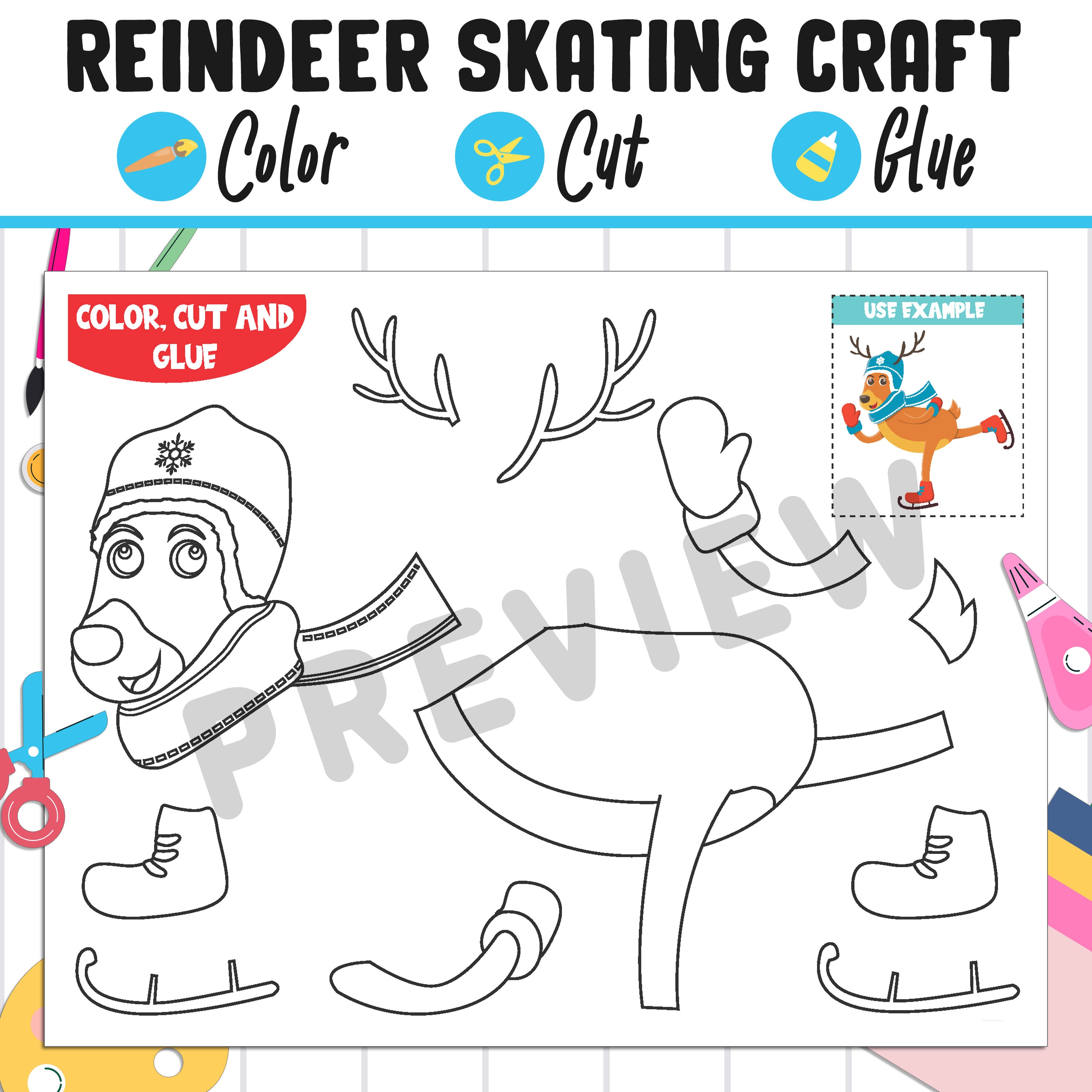 Reindeer Skating Craft : Color, Cut, and Glue, a Fun Activity for Pre K ...