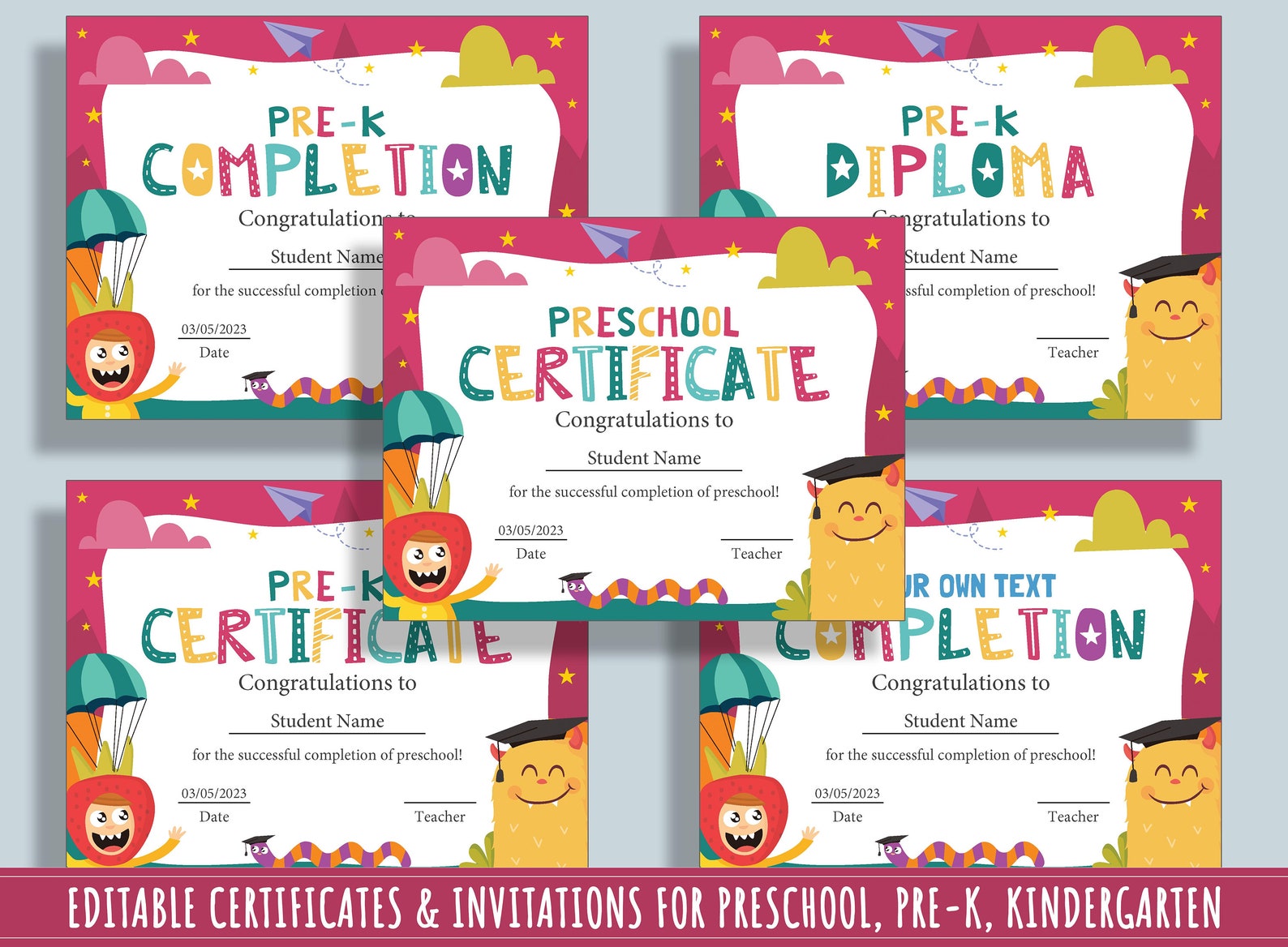 Colorful Pre-k Diploma, Certificate, and Invitation Templates 37 ...