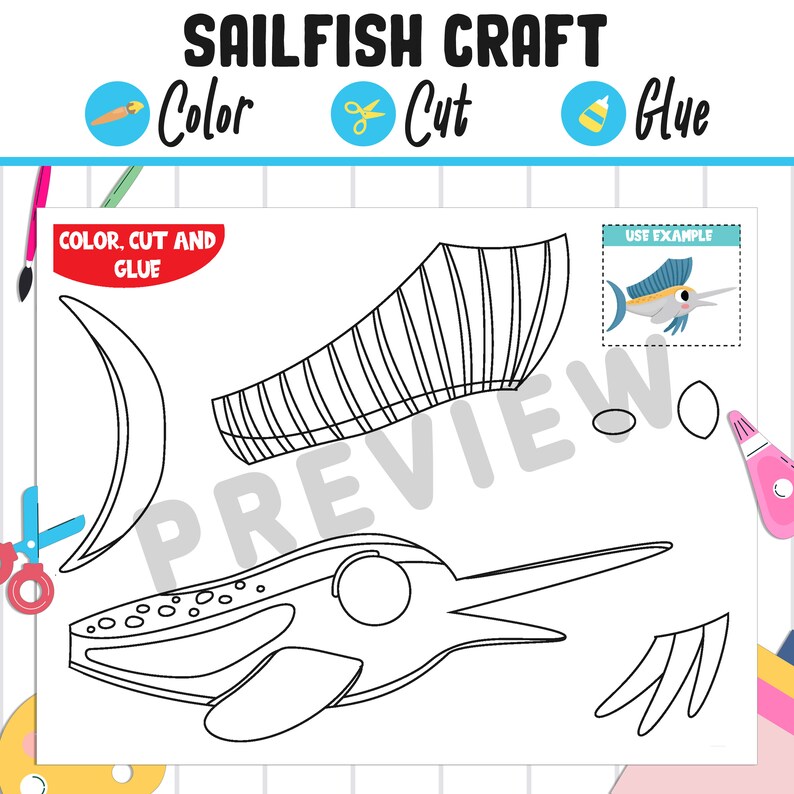 Cute Sailfish Craft Activity: Color, Cut, and Glue, Fun for Prek to 2nd ...