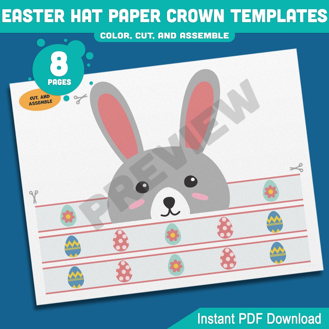 Easter Hat Paper Crown Templates, Printable Headband Craft for Kids ...