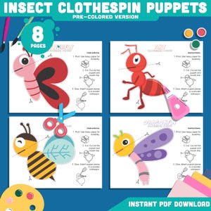 Insect Clothespin Puppets for Kids, 8-page Printable Craft With ...
