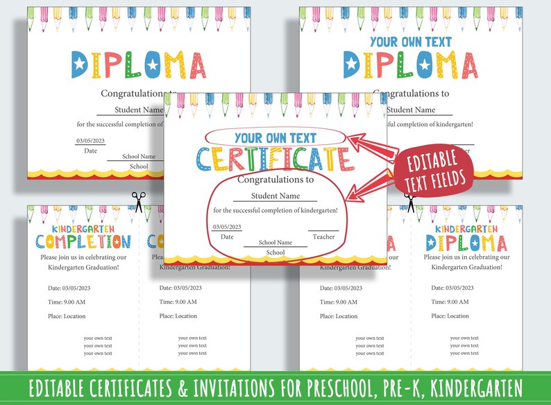 Fun and Colorful Certificate and Invitation Collection: 37 - Etsy