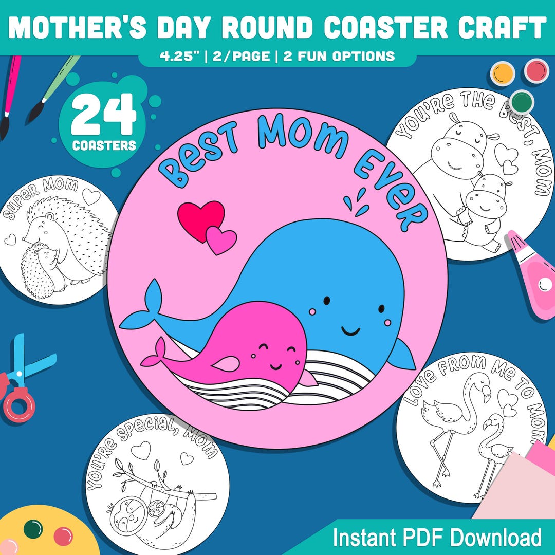 Mother’s Day Round Coaster Craft for Kids – 2 Fun Coloring Options ...